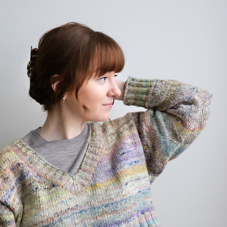 Knitting Pattern: Retro V-neck Sweater Cropped Fit Wide | Etsy