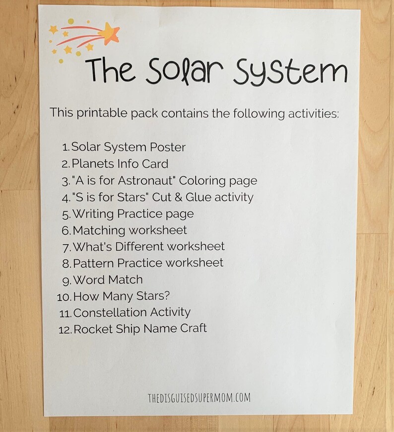 Solar System - Preschool Printable Pack - Etsy