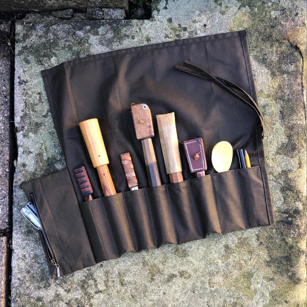 Dark Brown Waxed Canvas Tool Roll, Pen, Pencil, Paintbrush Roll ...