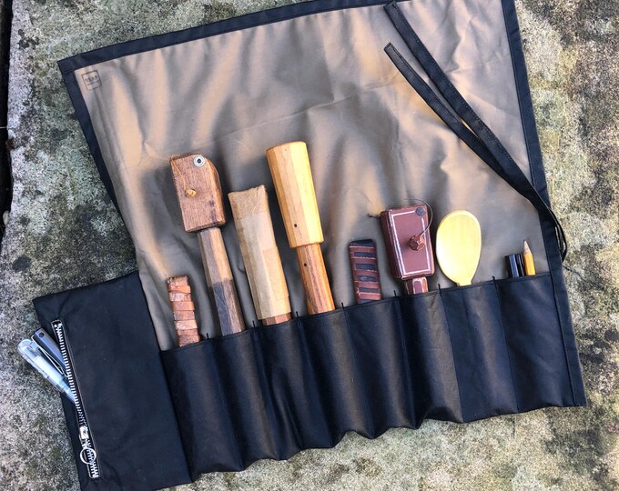 Black and Beige Waxed Cotton Tool Roll - Various Sizes, Optional Zip ...