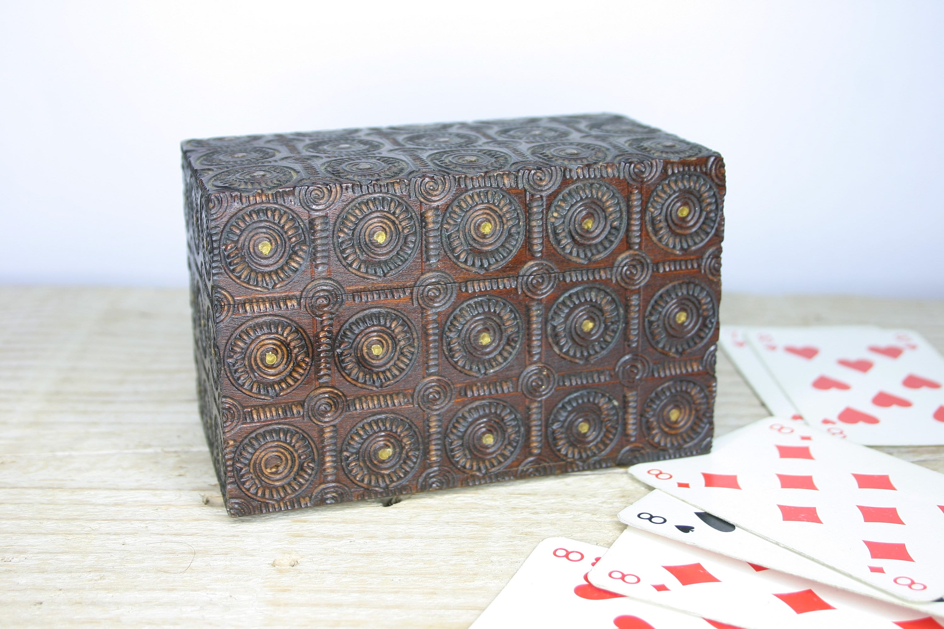 Vintage Engraved Playing Cards Box/ 1970s/handmade/vintage Home Decor ...