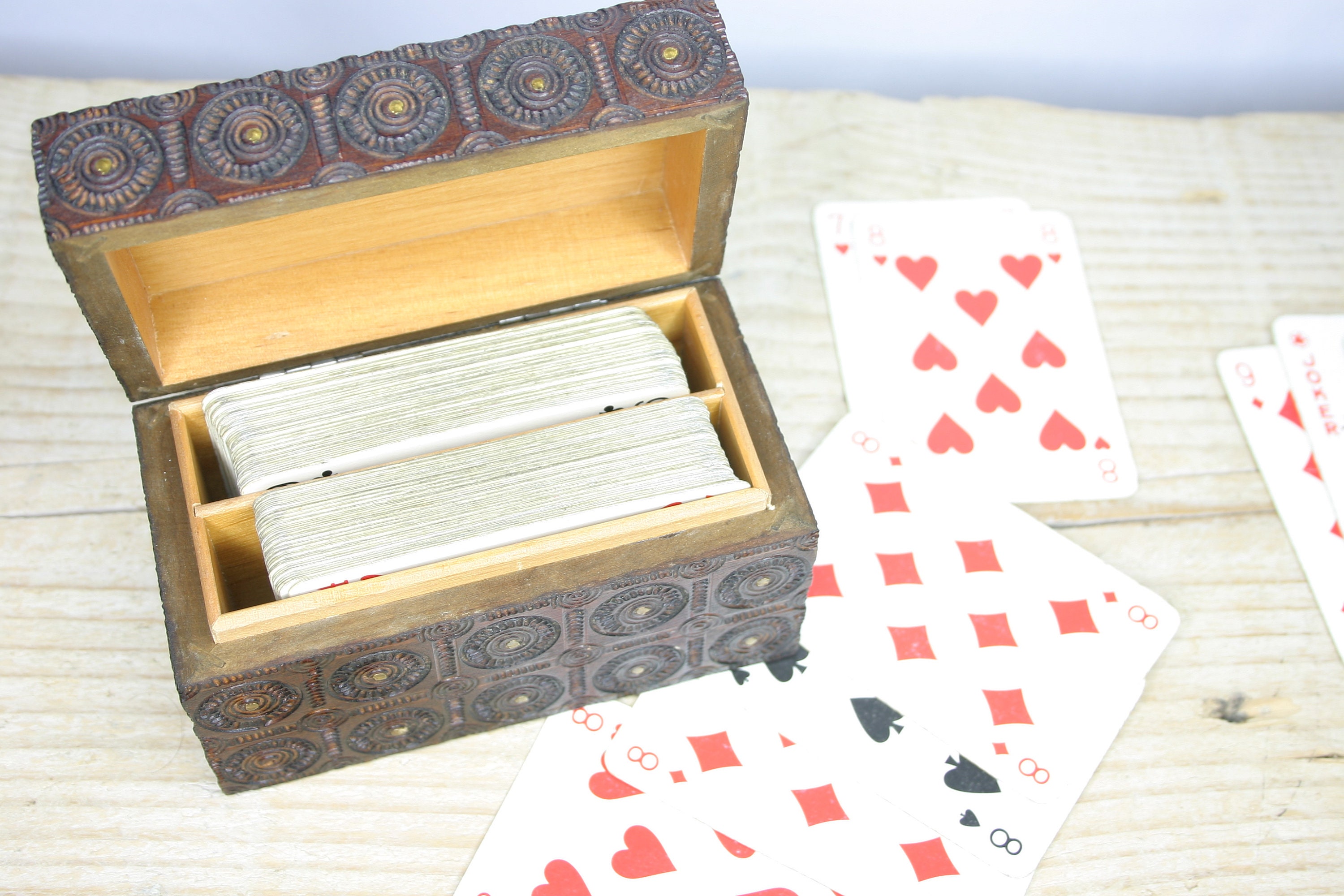 Vintage Engraved Playing Cards Box/ 1970s/handmade/vintage Home Decor ...