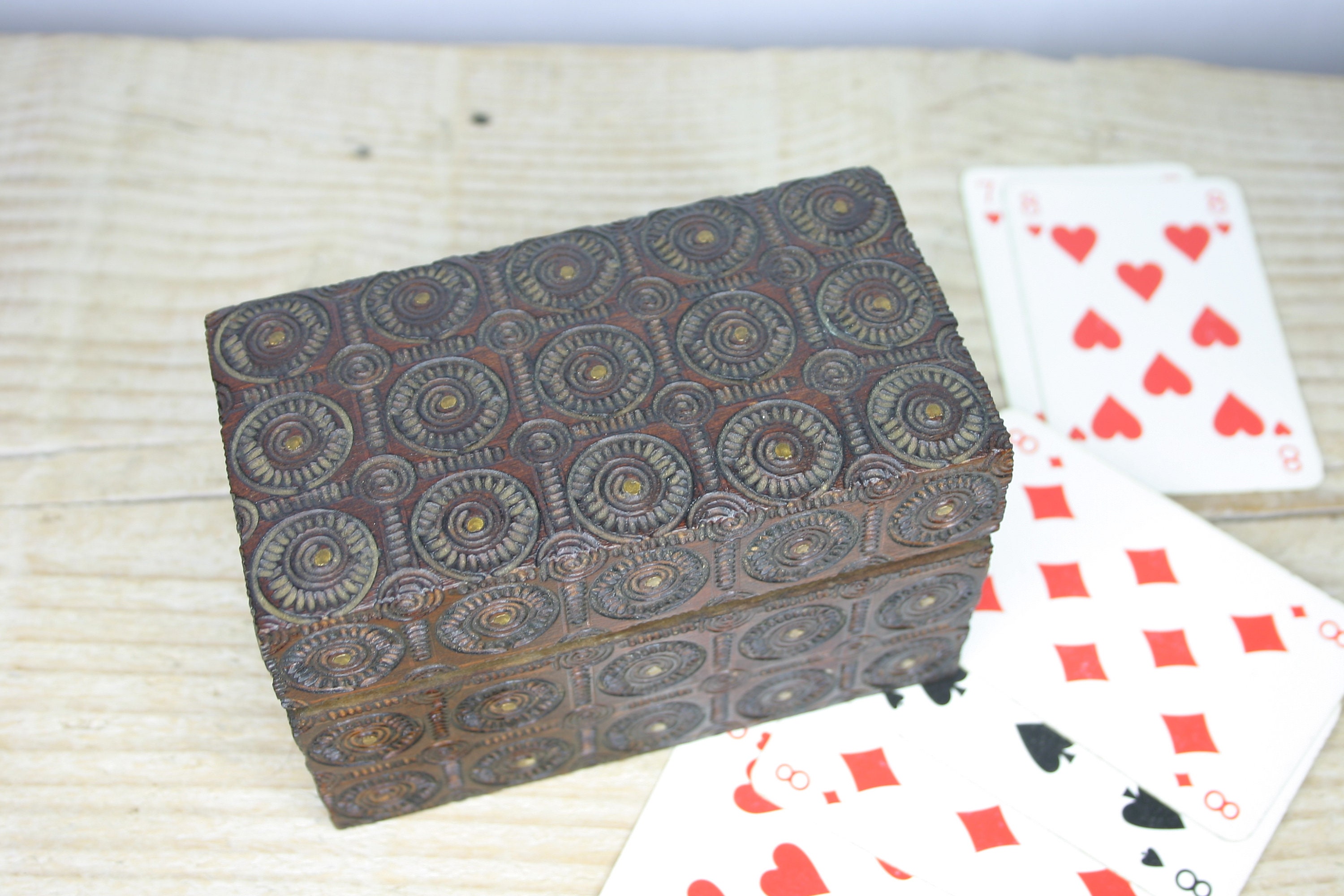 Vintage Engraved Playing Cards Box/ 1970s/handmade/vintage Home Decor ...