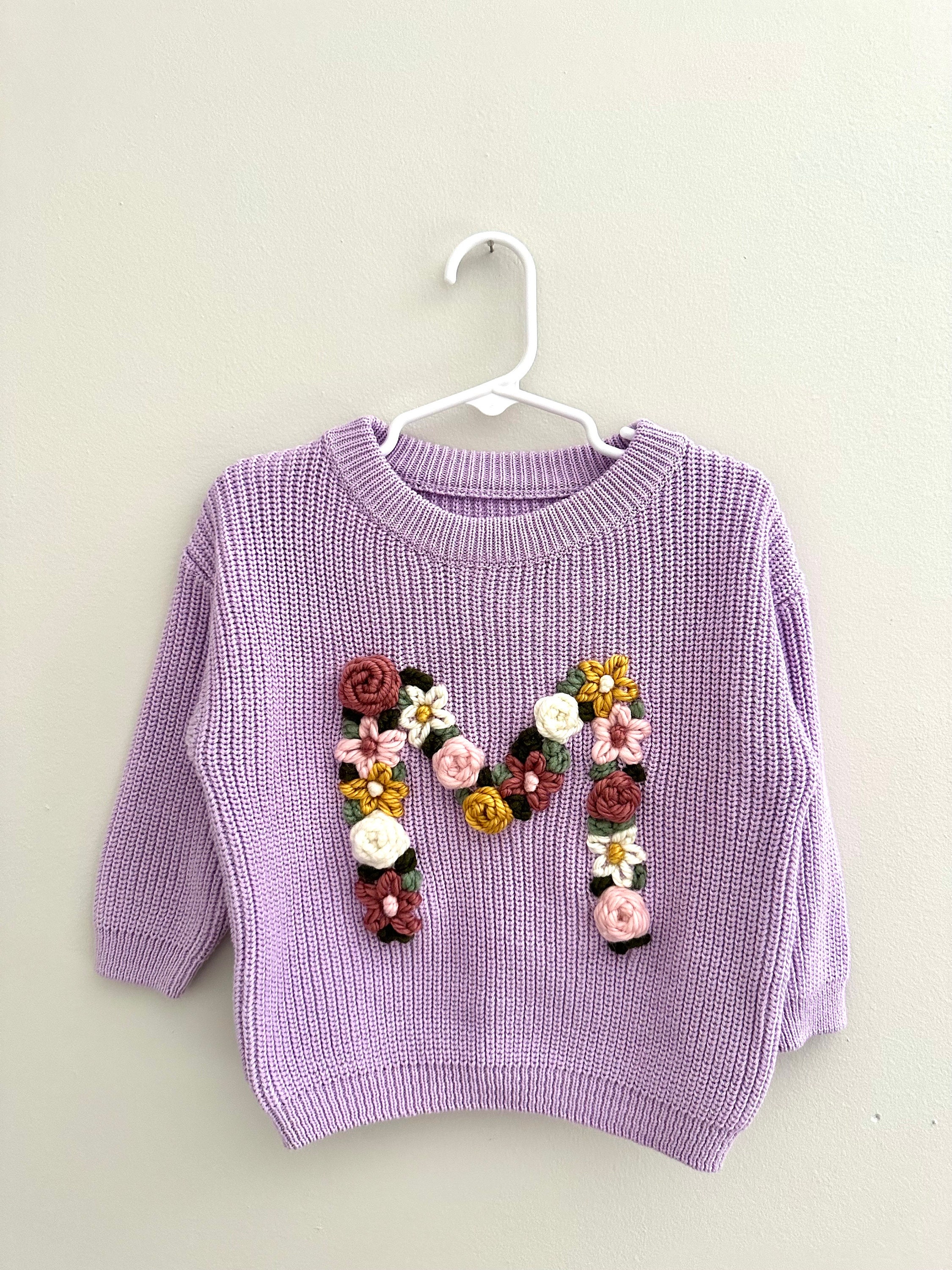 Custom Name Letter Sweater, Hand Knit Sweater, Baby Initial Sweater ...