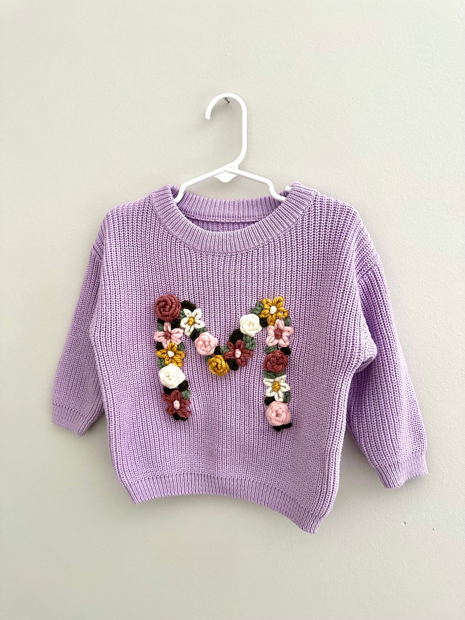 Custom Name Letter Sweater, Hand Knit Sweater, Baby Initial Sweater ...