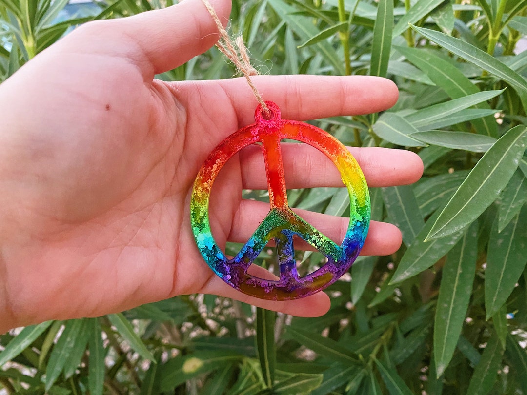 Rainbow Peace Sign Ornament - Etsy