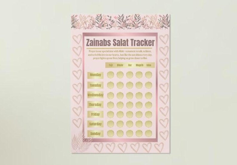 Muslim Elegant Salaat Tracker Template|| Edit Name and Ready to Print ...