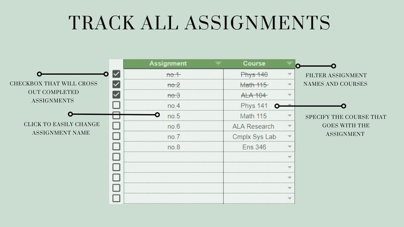 Assignment Tracker, Planner Template for Students - Etsy