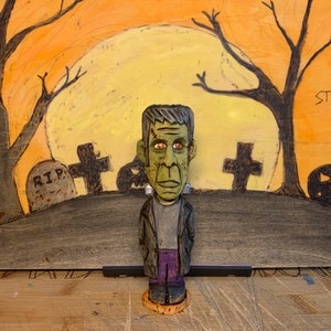 Hand-carved Folk Art Frankenstein's Monster Figure Made From Basswood ...