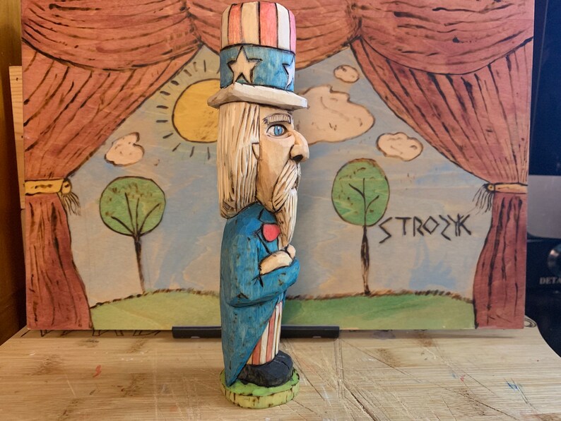 Hand-carved Folk Art Uncle Sam Basswood Figurine - Available in 2 Sizes ...