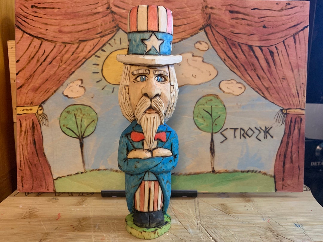Hand-carved Folk Art Uncle Sam Basswood Figurine - Etsy