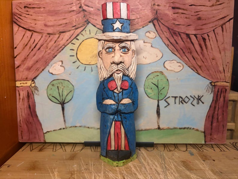 Hand-carved Folk Art Uncle Sam Basswood Figurine - Available in 2 Sizes ...