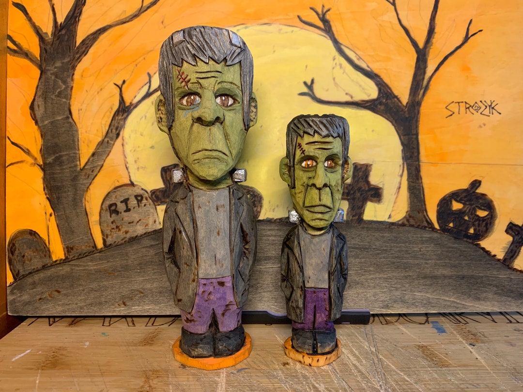Hand-carved Folk Art Frankenstein's Monster Figure Made From Basswood ...