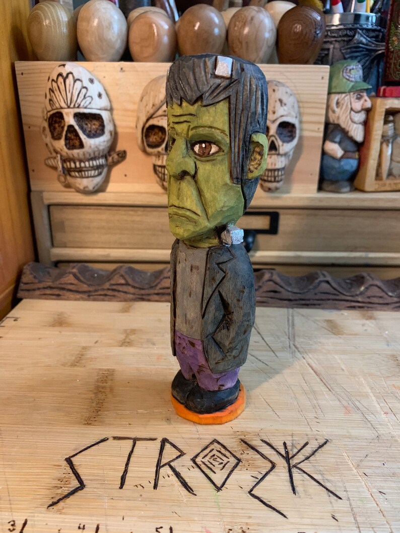 Hand-carved Folk Art Frankenstein's Monster Figure Made From Basswood ...