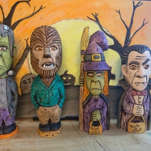 Hand-carved Folk Art Frankenstein's Monster Figure Made From Basswood ...