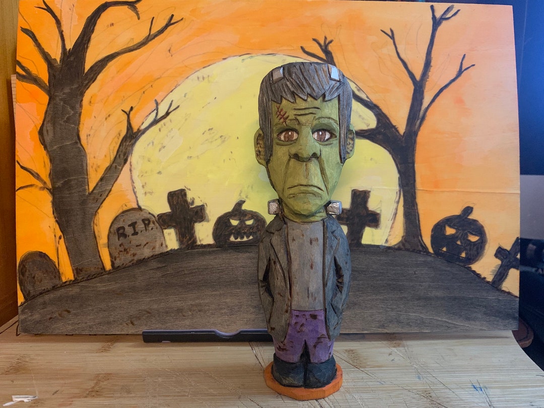 Hand-carved Folk Art Frankenstein's Monster Figure Made From Basswood ...