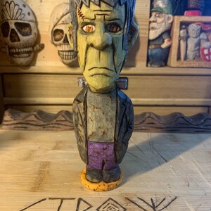 Hand-carved Folk Art Frankenstein's Monster Figure Made From Basswood ...