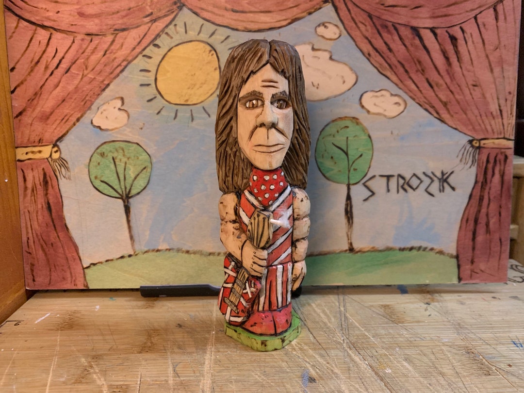 Hand Carved Eddie Van Halen Figure With Frankenstrat Made From Basswood ...