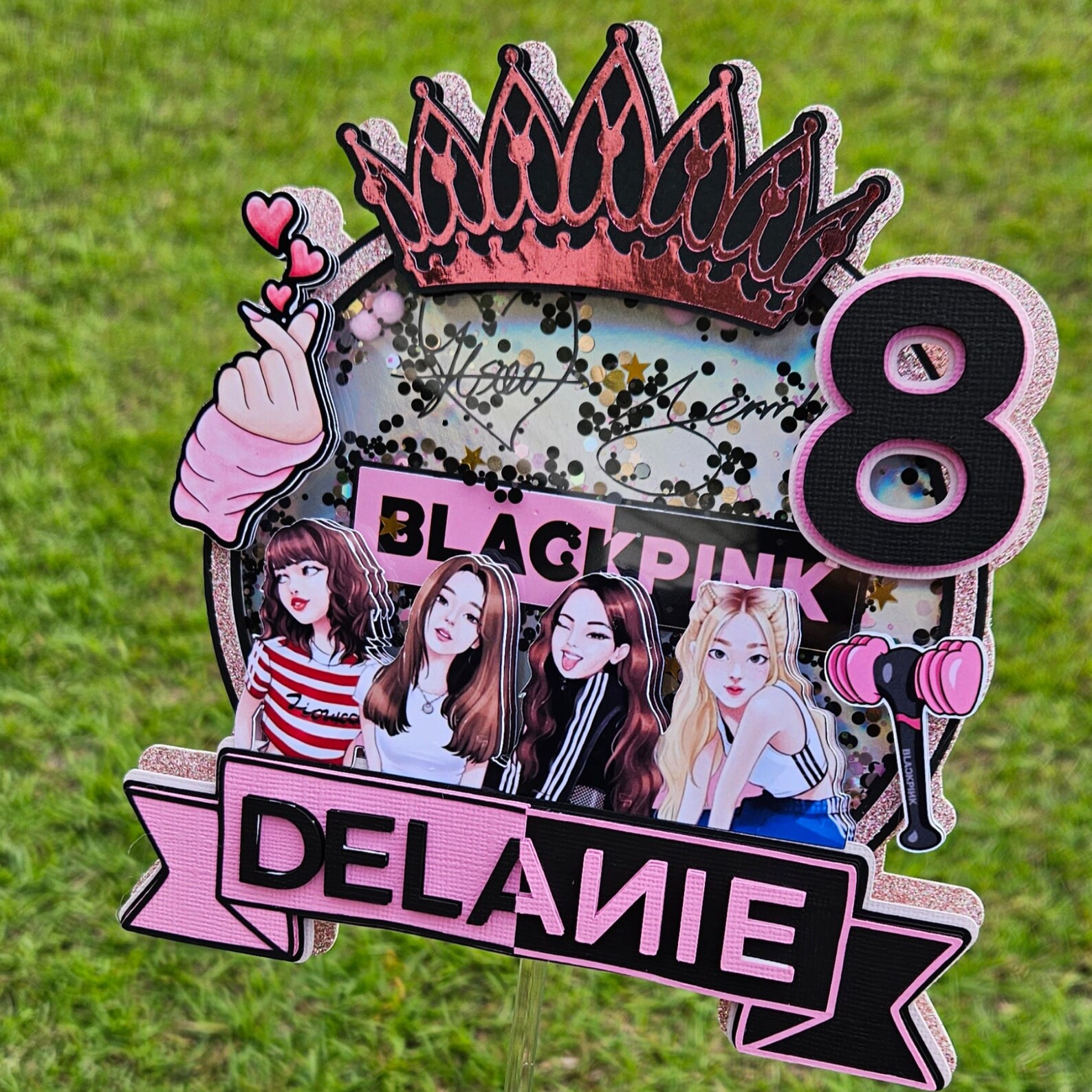 Cake Topper With Shaker Black & Pink Cake Topper Pink Party - Etsy