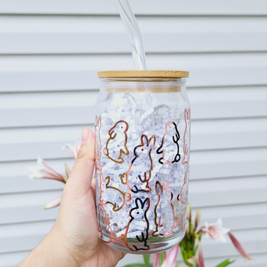 Glass Cup With Lid Trendy Cup Bunny Easter Tumbler Bunny Rabbit Iced ...