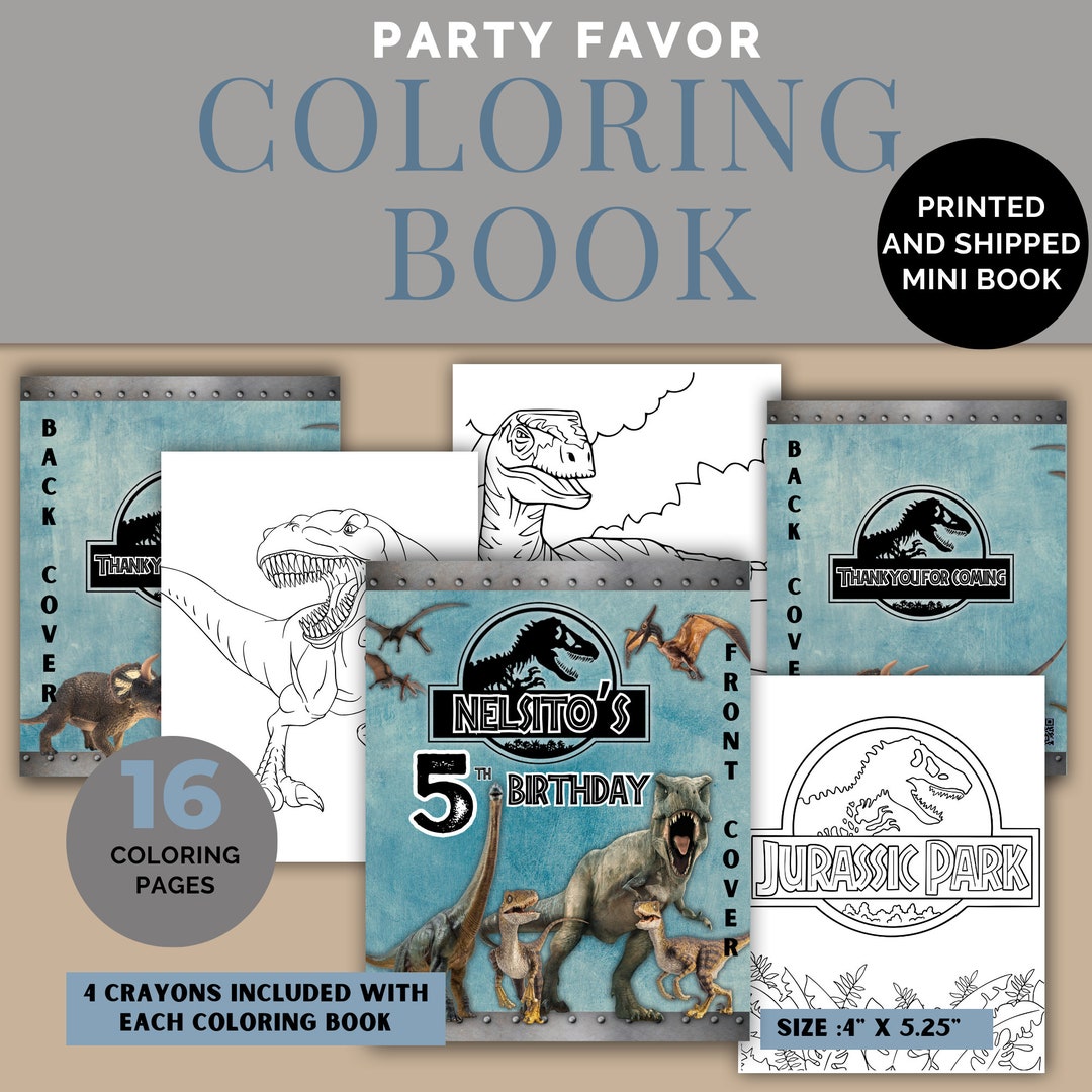 Coloring Book. Coloring Mini Book, Dinosaur Party Theme, Jurassic Party ...