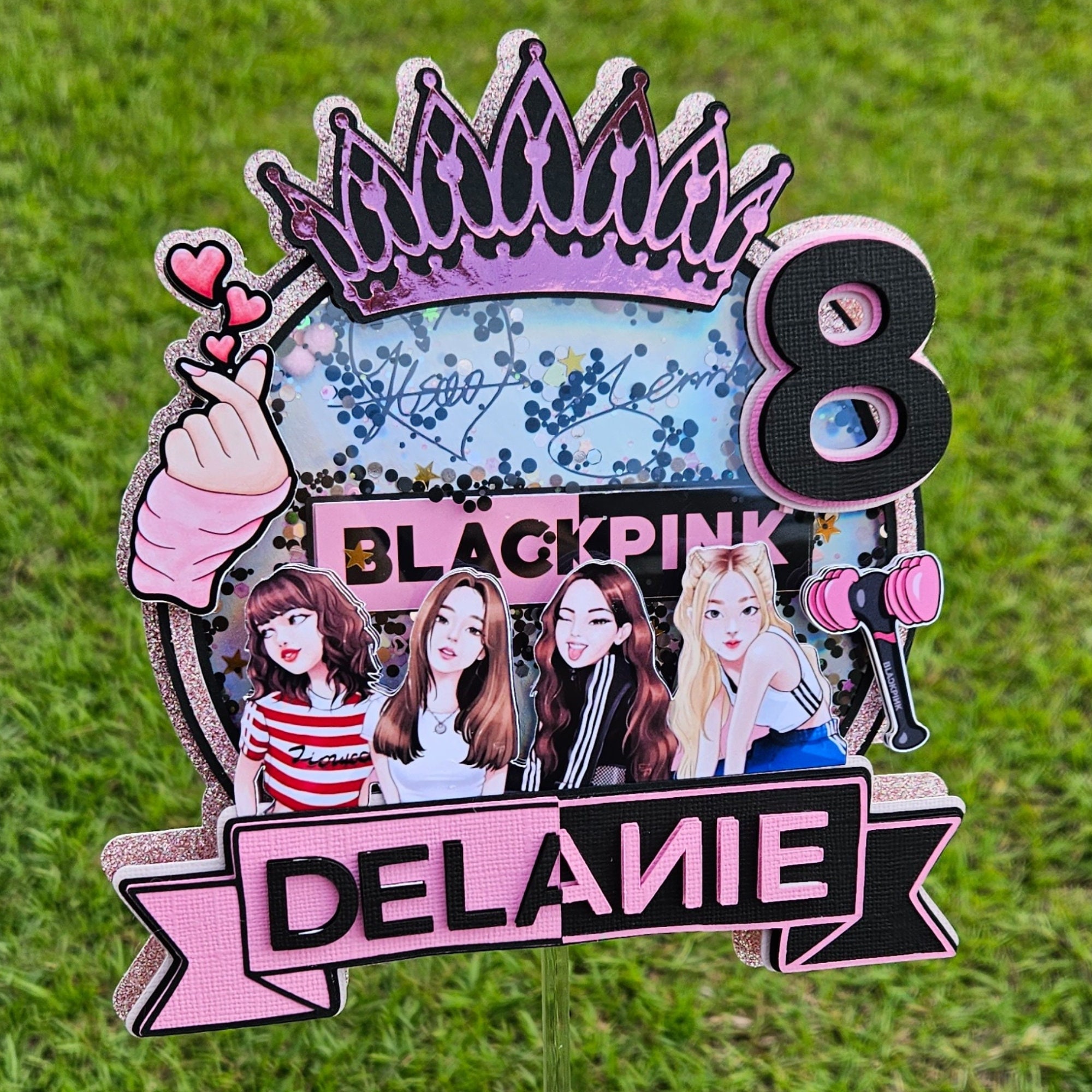 Cake Topper With Shaker Black & Pink Cake Topper Pink Party - Etsy