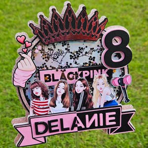 Cake Topper With Shaker, Black & Pink Cake Topper, Pink Party Theme ...