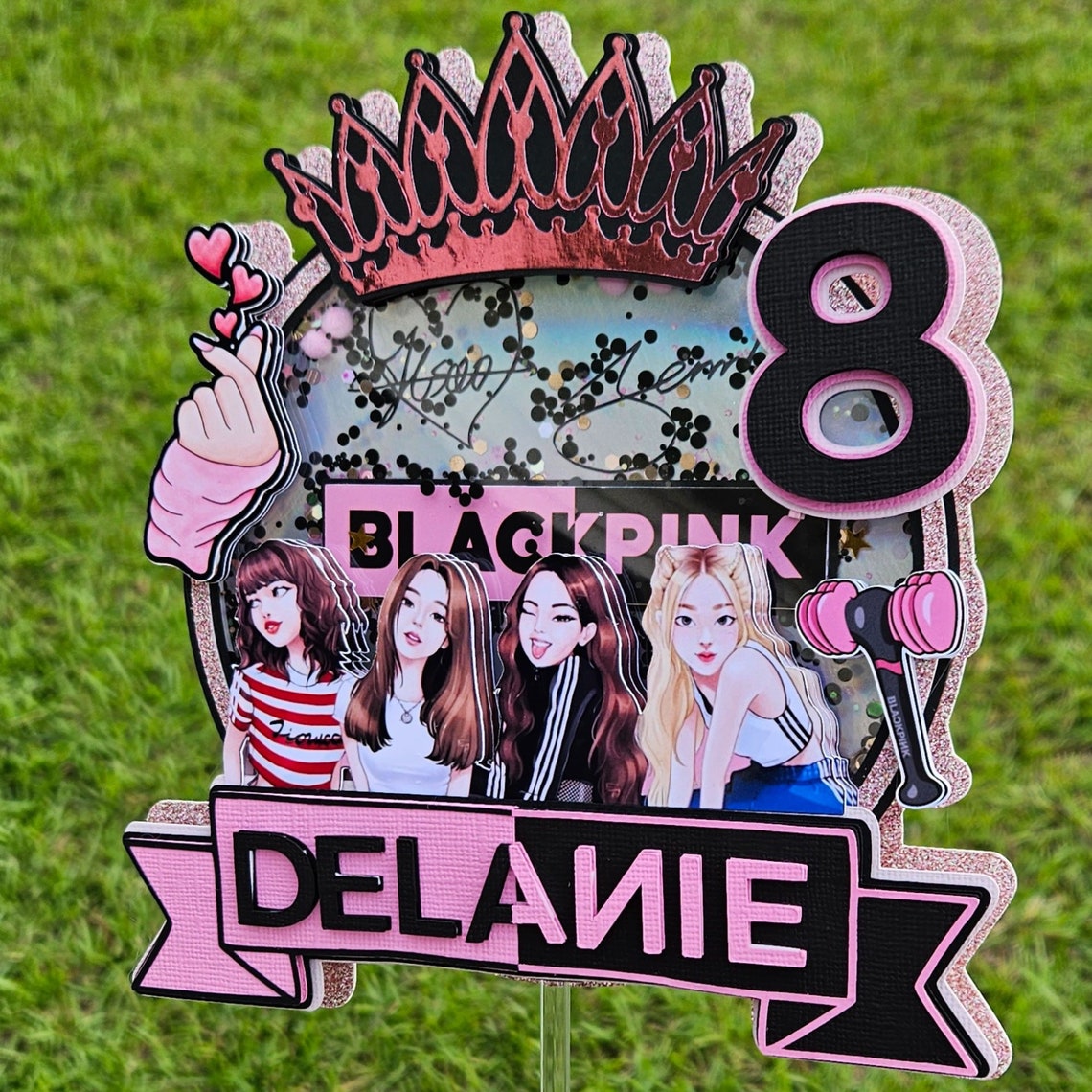 Cake Topper With Shaker Black Pink Cake Topper Black Pink - Etsy