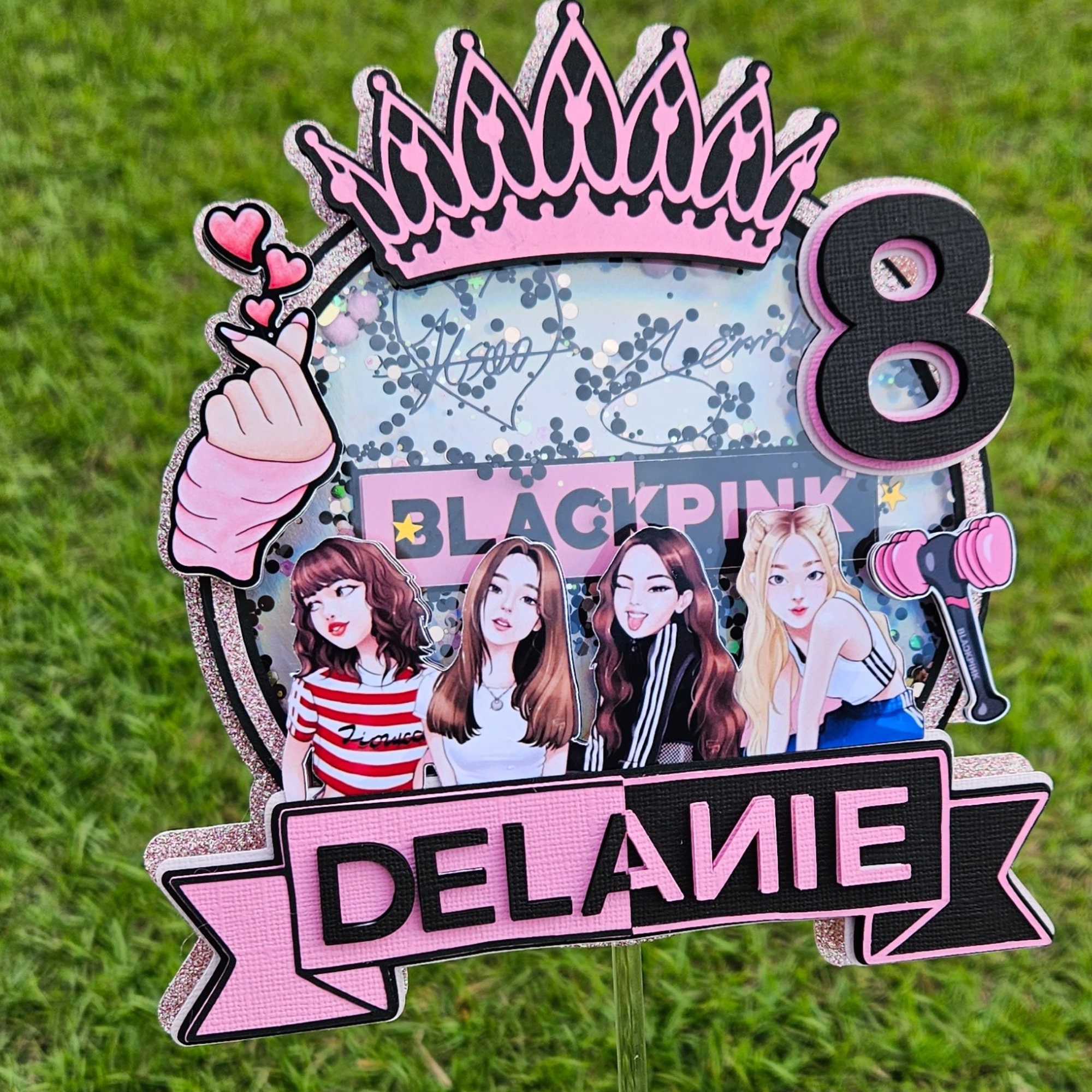 Cake Topper With Shaker Black & Pink Cake Topper Pink Party - Etsy