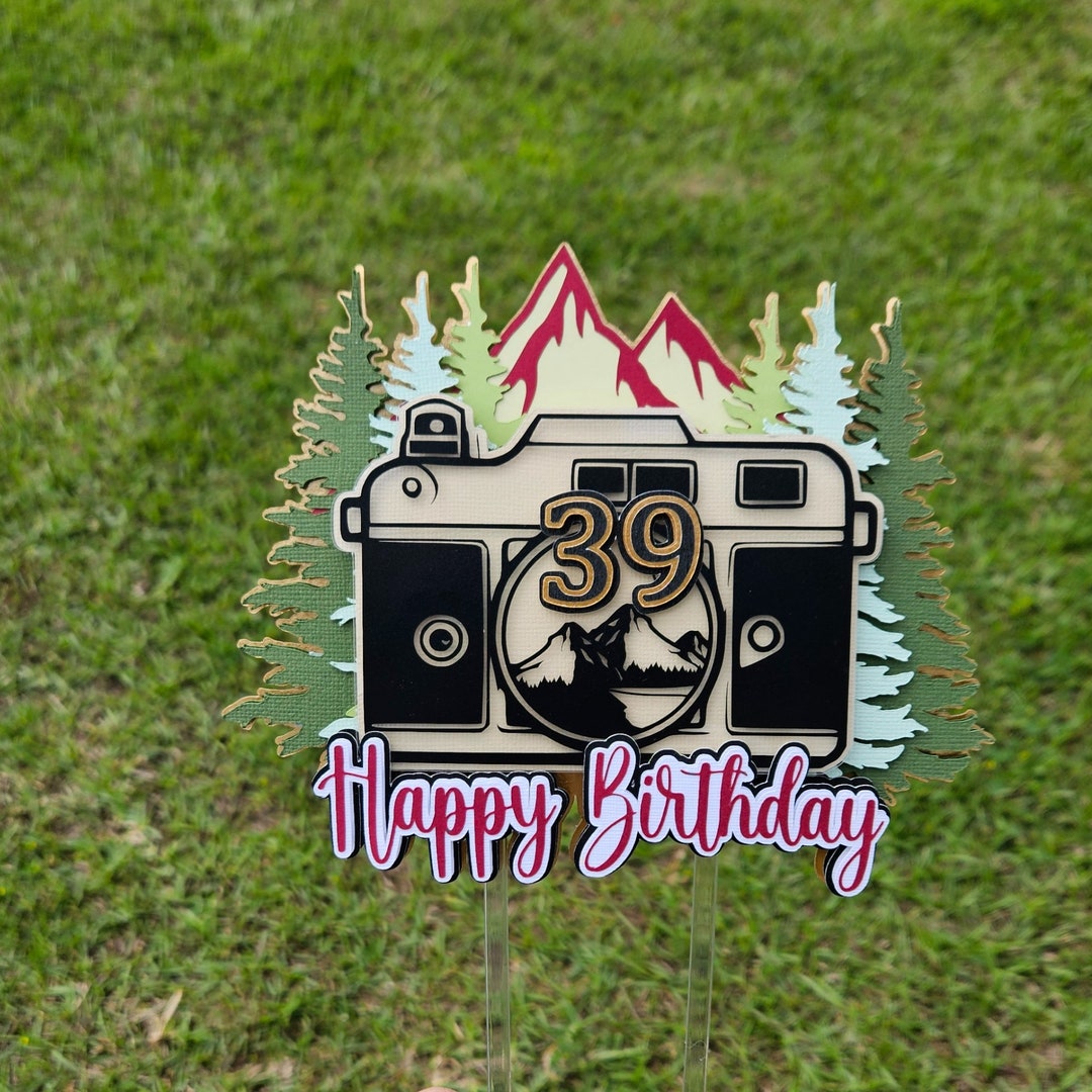 Camera Cake Topper Mountains and Trees Cake Topper Photographer Topper ...