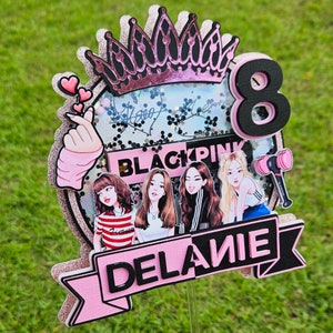 Cake Topper With Shaker, Black & Pink Cake Topper, Pink Party Theme ...