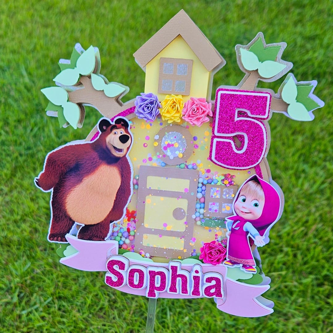 Cute Cake Topper Bear Mashaa Theme Party Cartoon Theme Cake Topper Girl ...