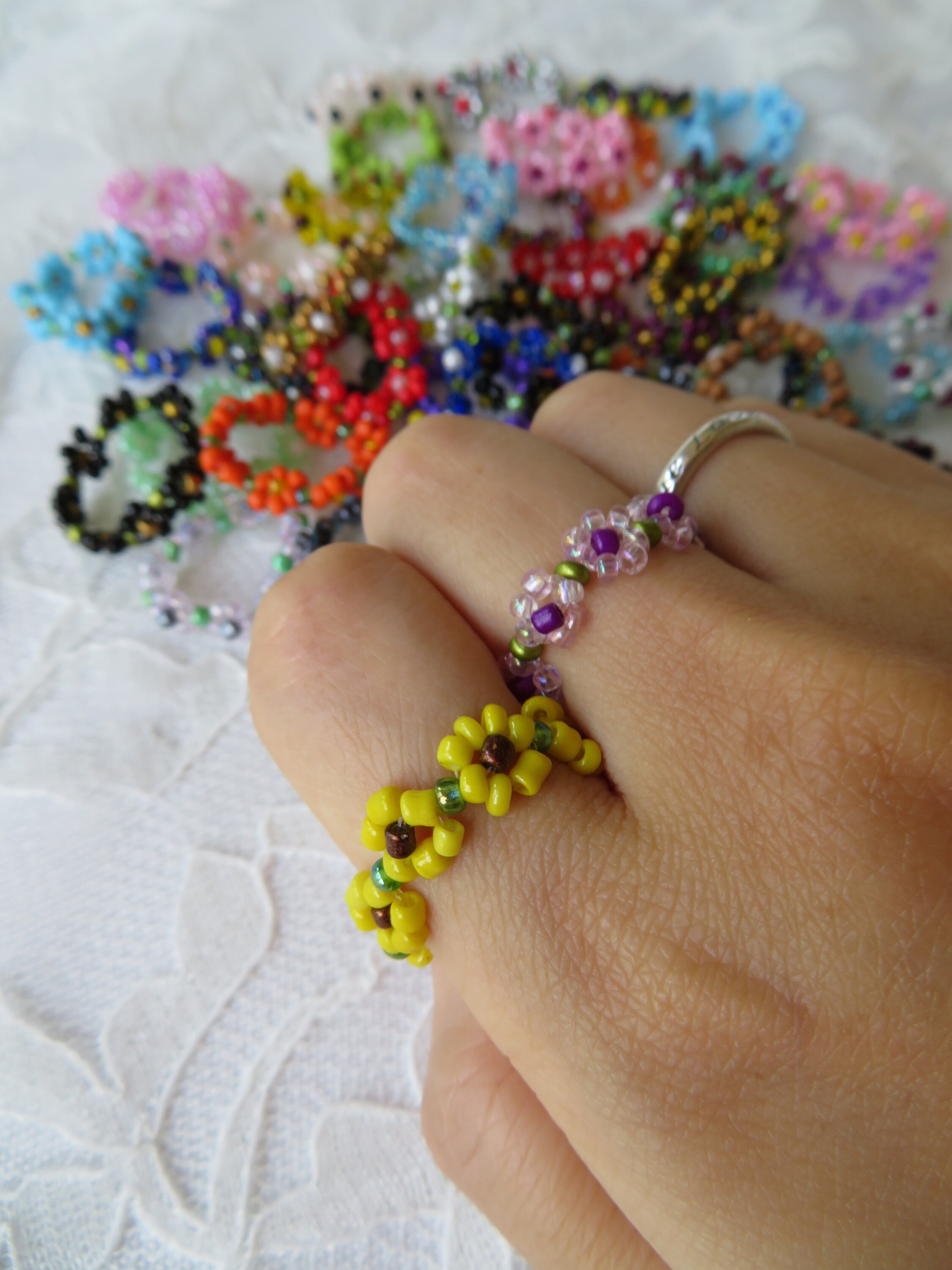 Cute Seed Bead Rings - Daisy Seed Bead Rings - Mystery PACK OF 5 ...