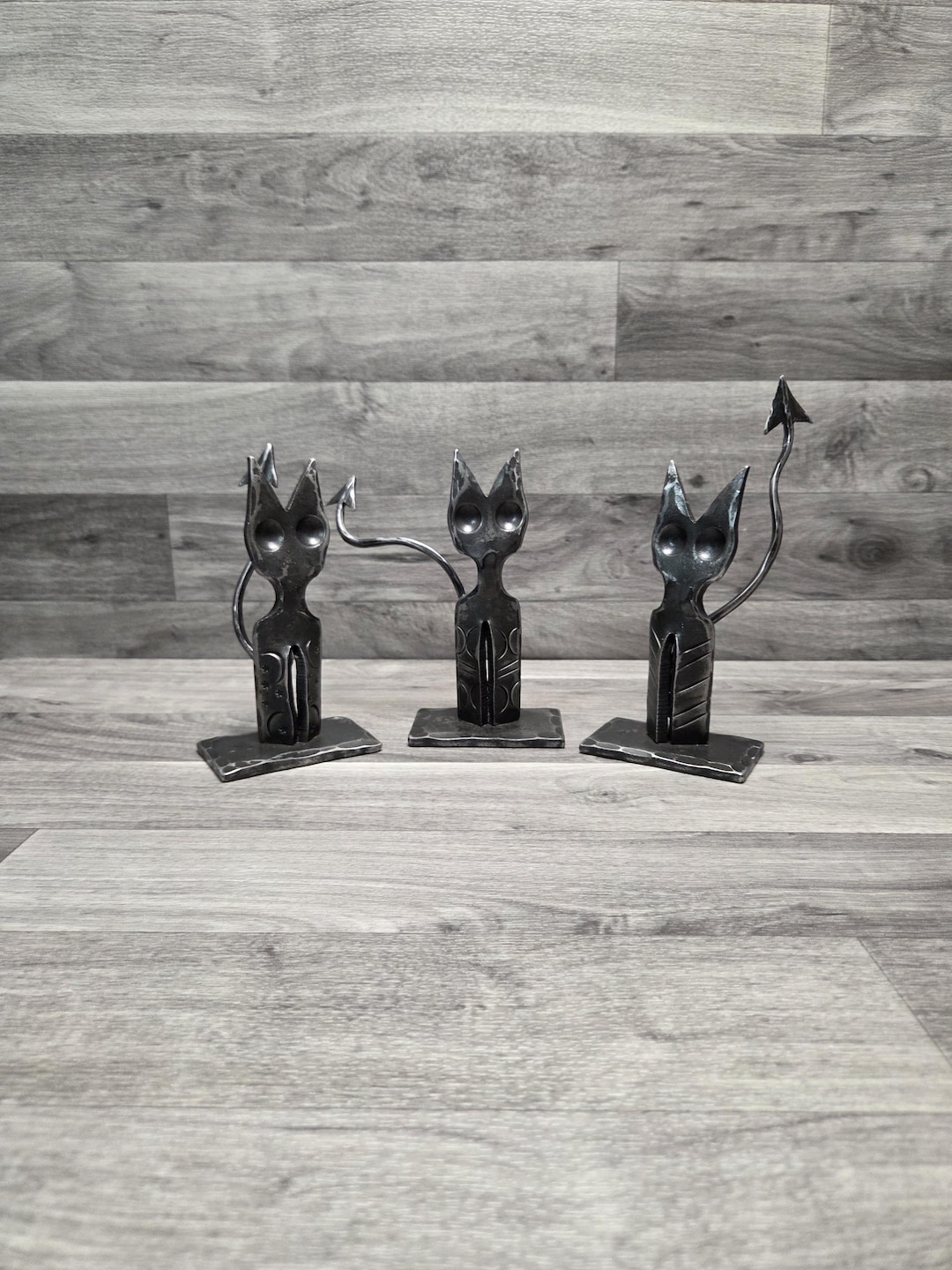 Hand Forged Cat Statue With Devil Tail - Etsy