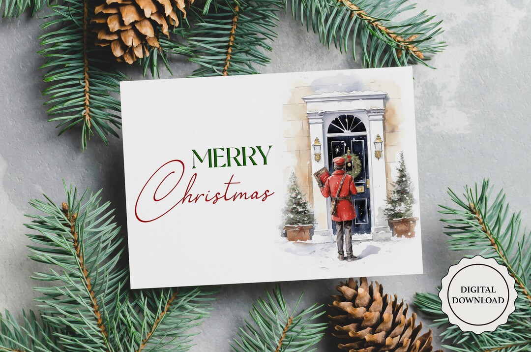 Merry Christmas Card Size A6 Christmas Door Card With Postman DIGITAL ...
