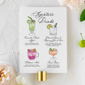 Signature Cocktail Menu Sign, Printed Illustrated Cocktail Menu for ...