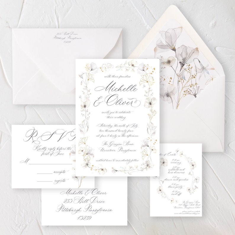 Ethereal Floral Wedding Invitation, Winter Flower Wedding Invitation ...