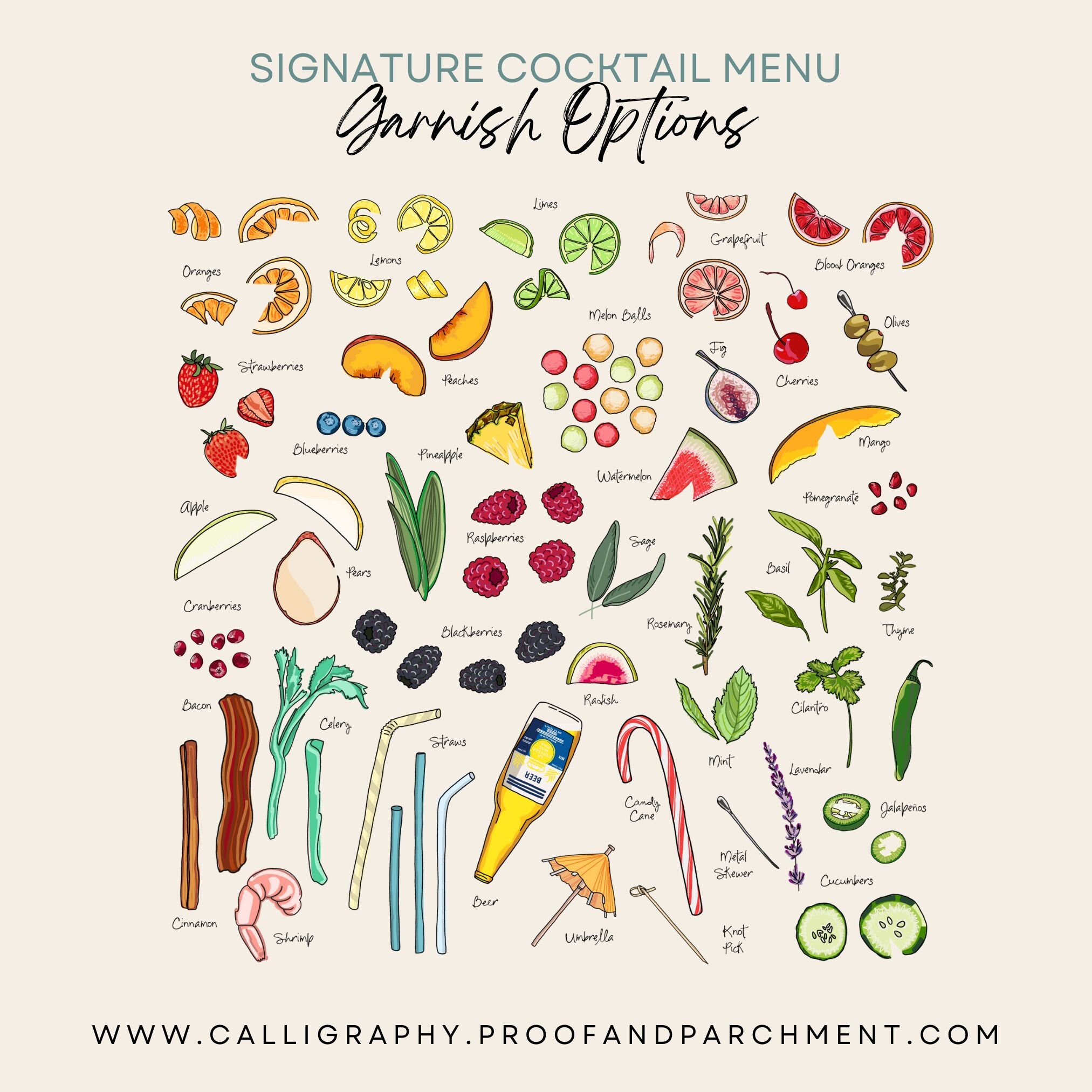 Signature Cocktail Menu Sign, Printed Illustrated Cocktail Menu for ...