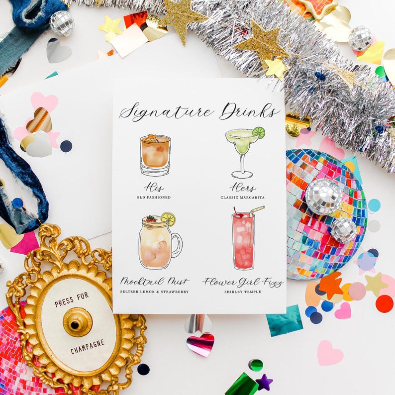 Wedding Bar Signature Cocktail Menu Sign, Modern Calligraphy, Printed ...