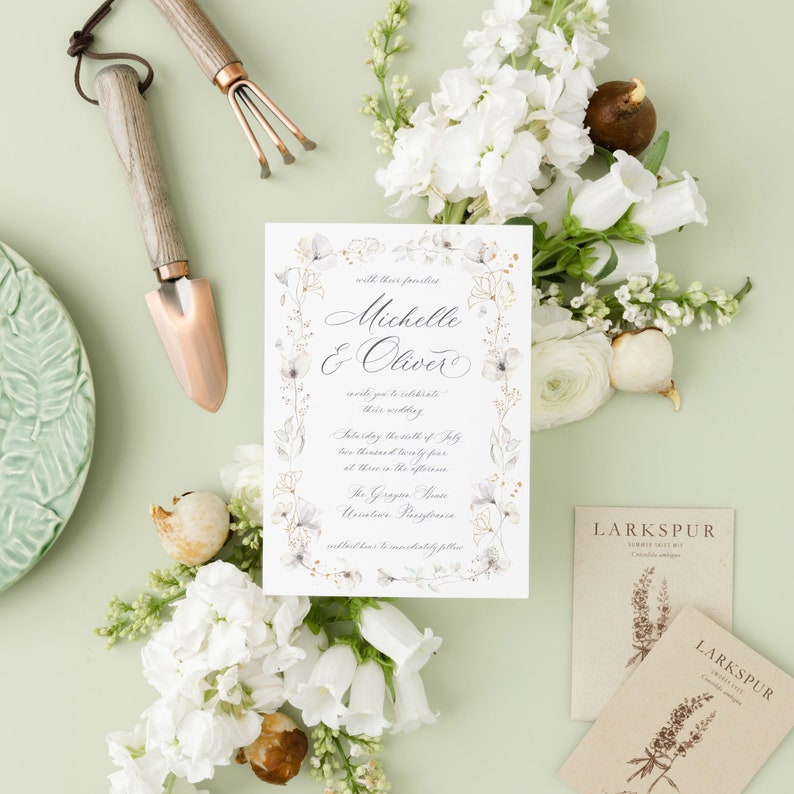 Ethereal Floral Wedding Invitation, Winter Flower Wedding Invitation ...