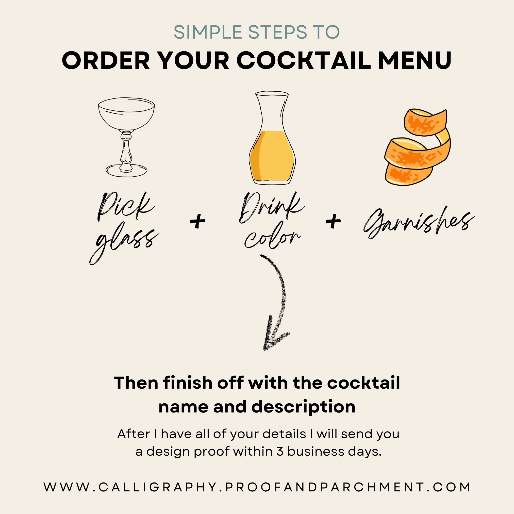 Signature Cocktail Menu Sign, Printed Illustrated Cocktail Menu for ...