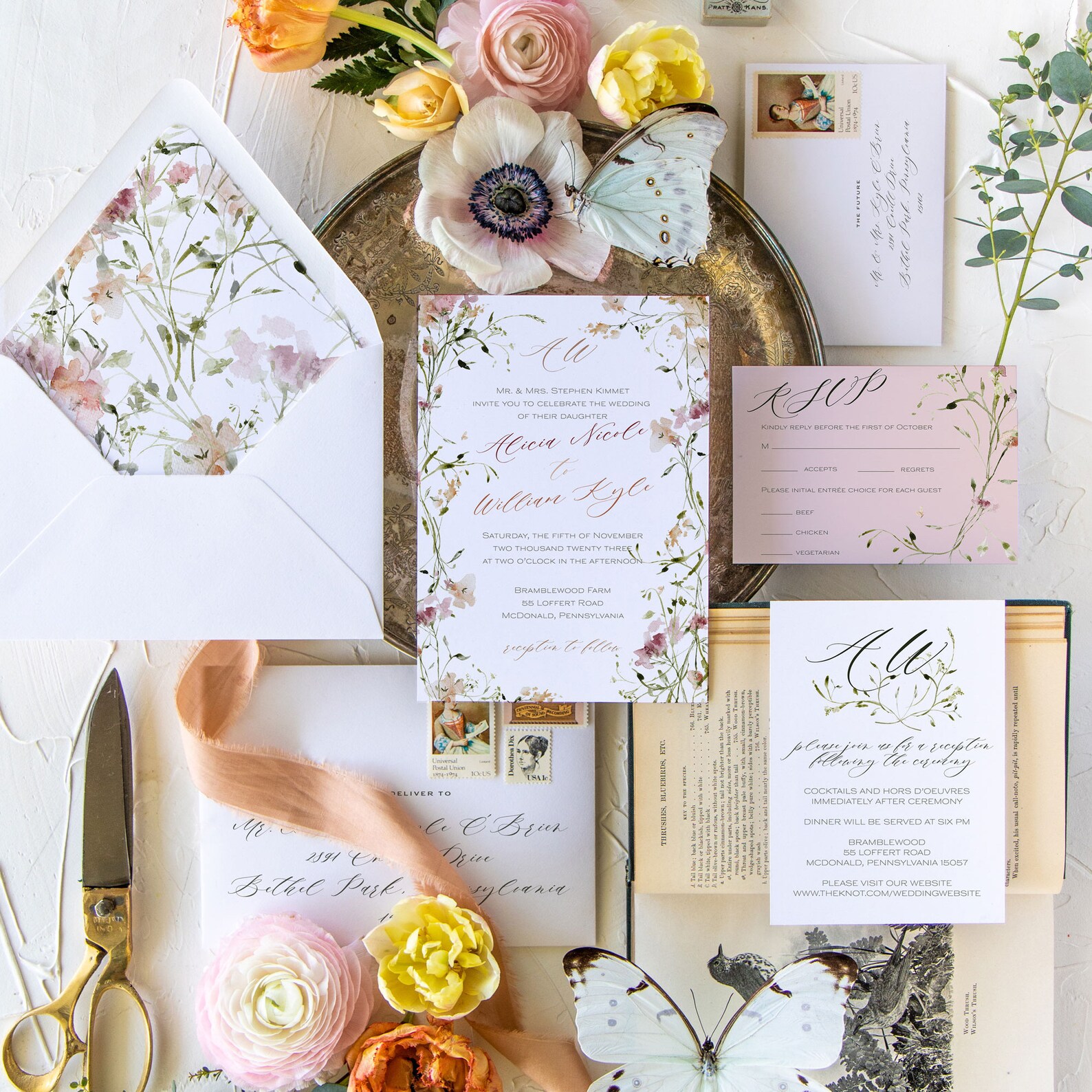 Everlasting Floral Wedding Invitation, Flowing Flower Wedding ...