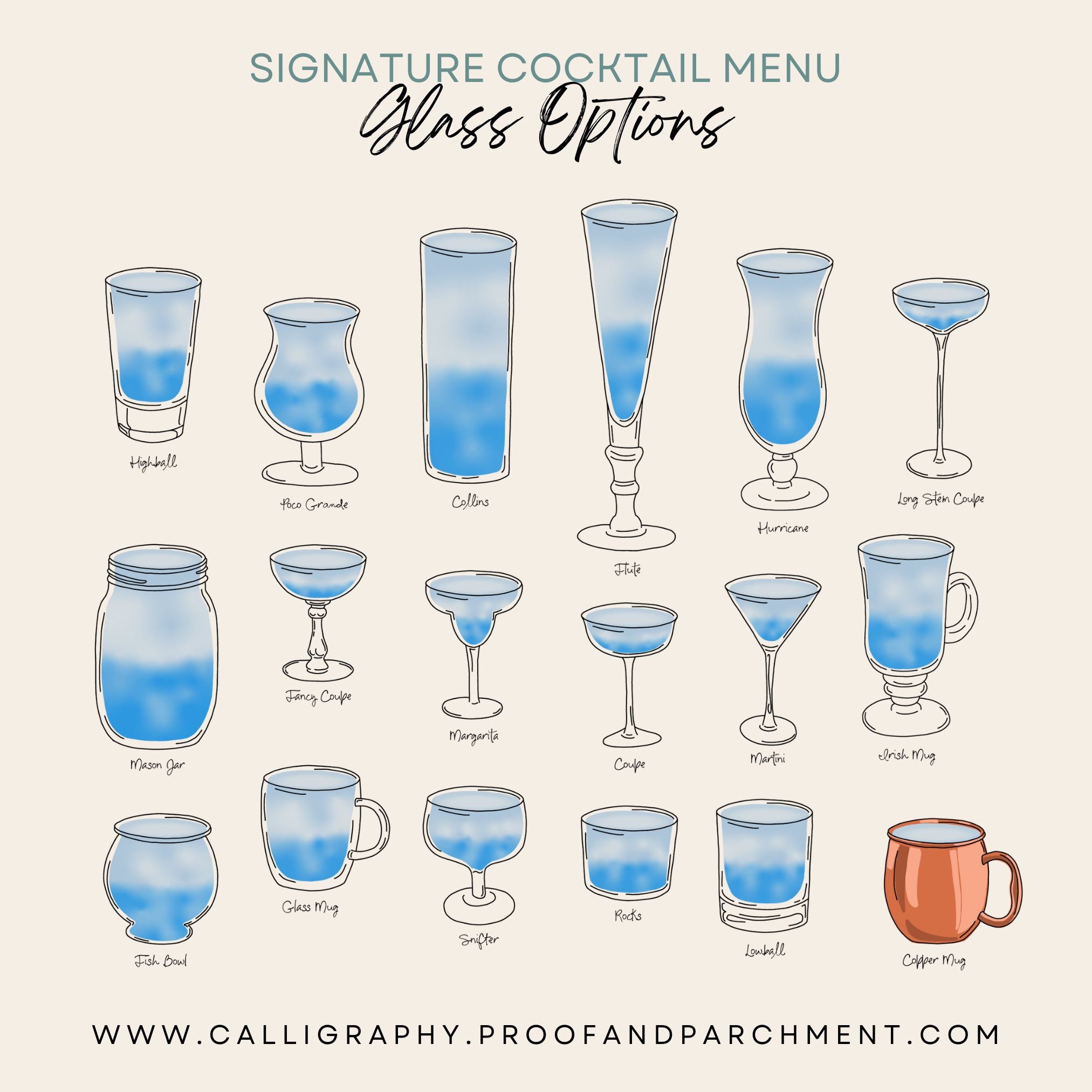 Signature Cocktail Menu Sign, Printed Illustrated Cocktail Menu for ...