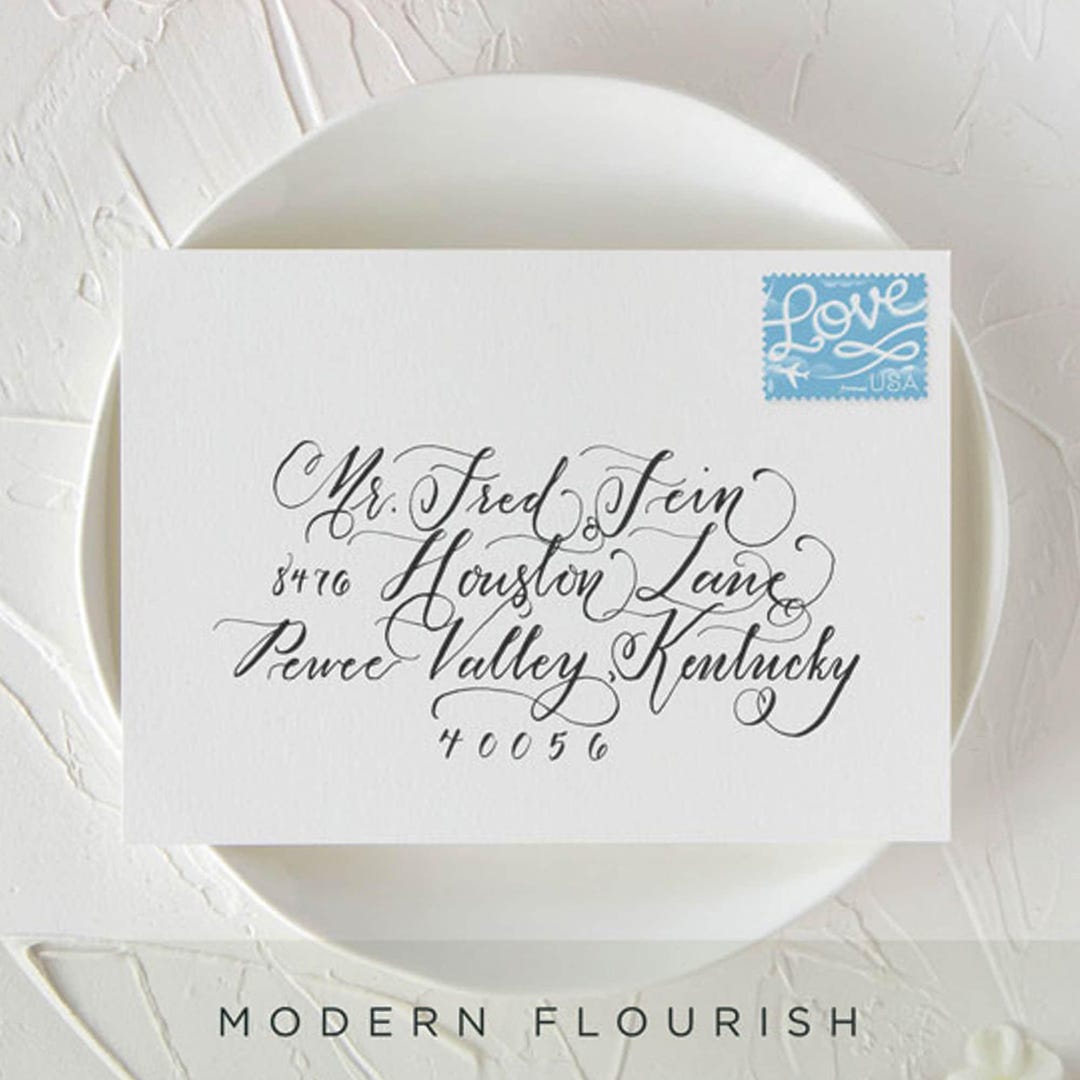 Modern Wedding Invitation Envelope Calligraphy, Custom Flourished ...