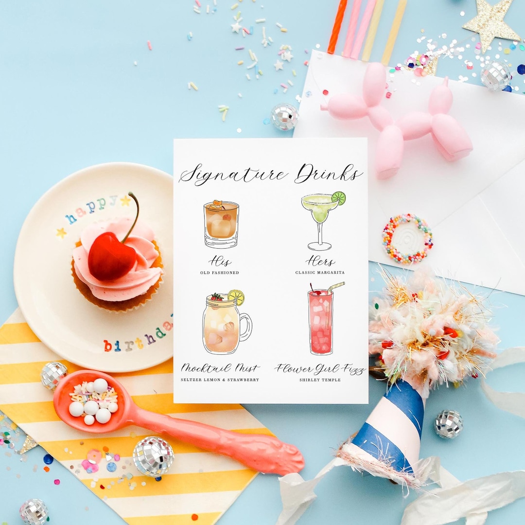 Wedding Bar Signature Cocktail Menu Sign, Modern Calligraphy, Printed ...