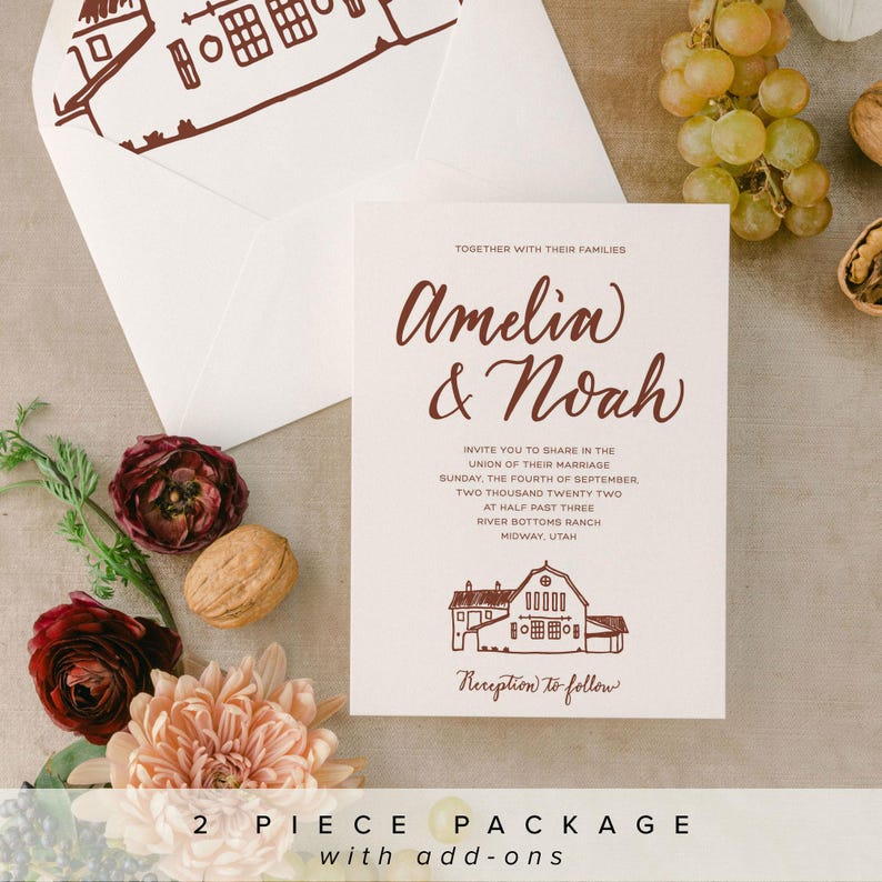 Rustic Barn Wedding Invitation Customized Wedding Invite With Venue ...