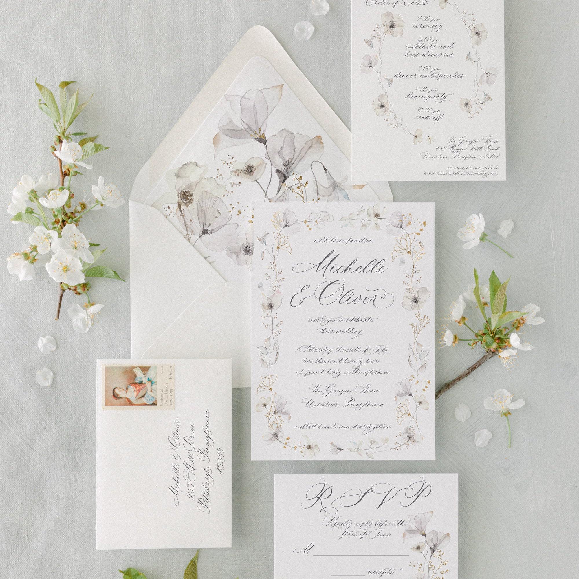 Ethereal Floral Wedding Invitation, Winter Flower Wedding Invitation ...
