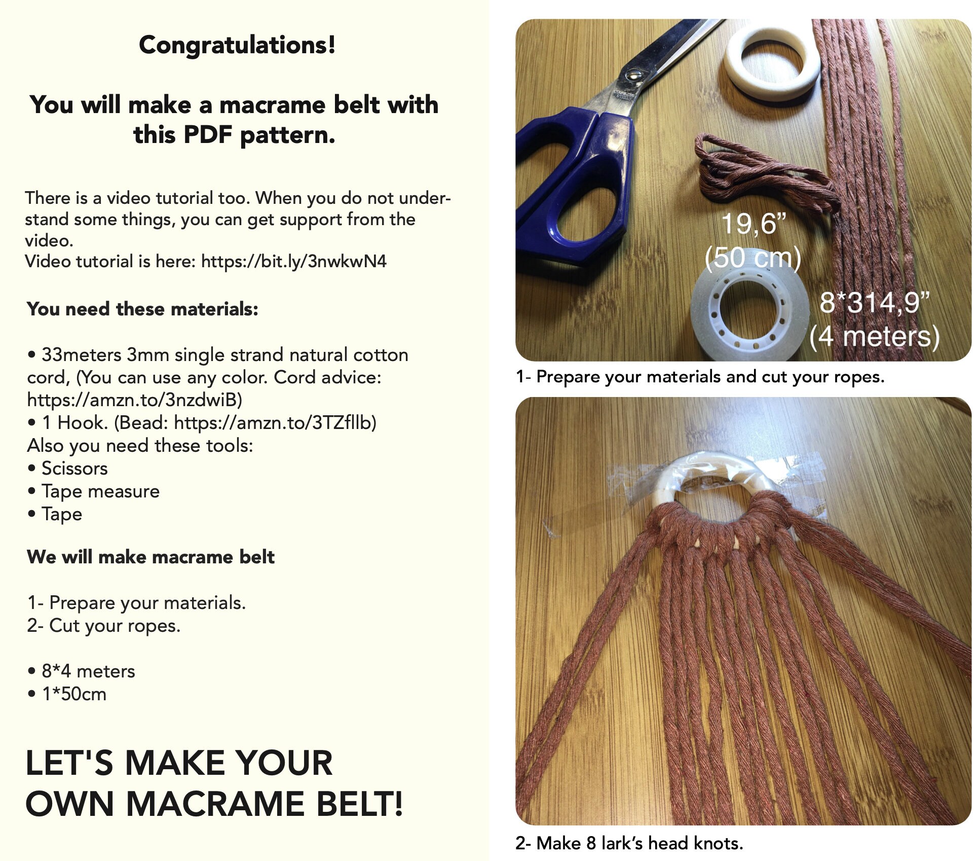 Handmade Boho Macrame Belt Pattern - DIY Craft Project - Handcrafted ...