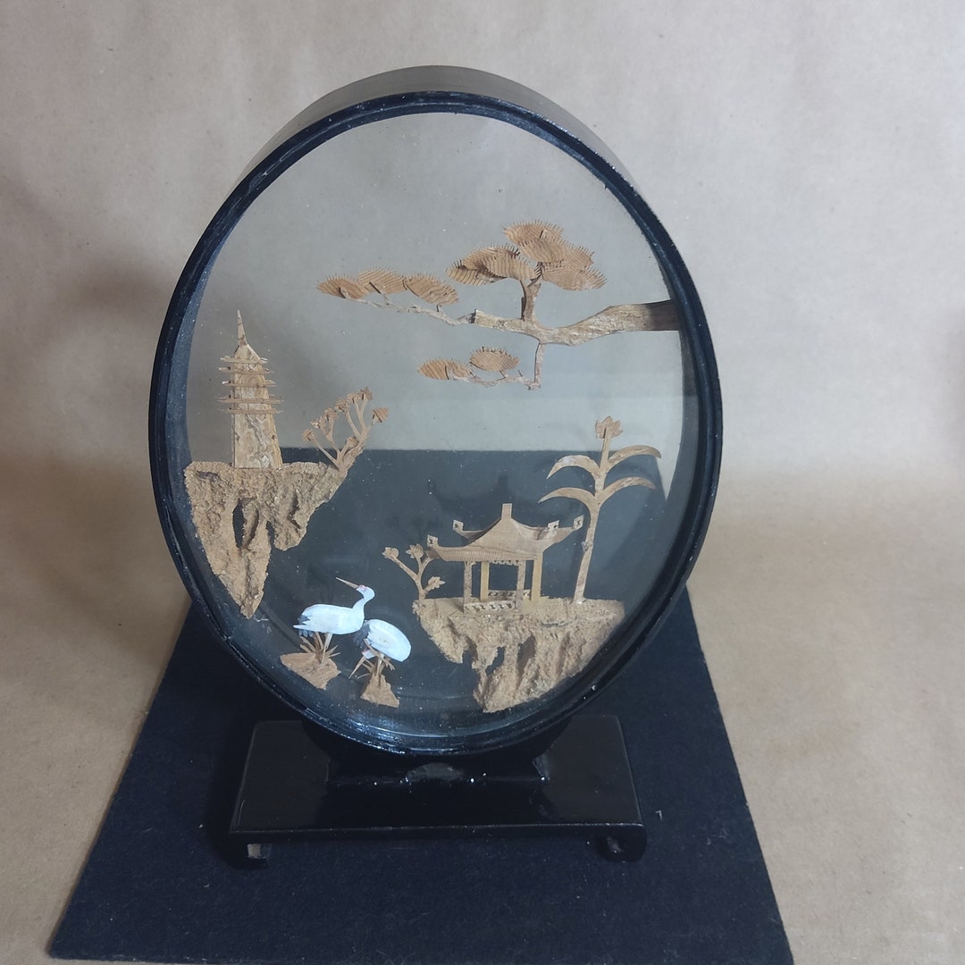 Vintage Chinese Carved Cork Landscape With Cranes Display - Etsy