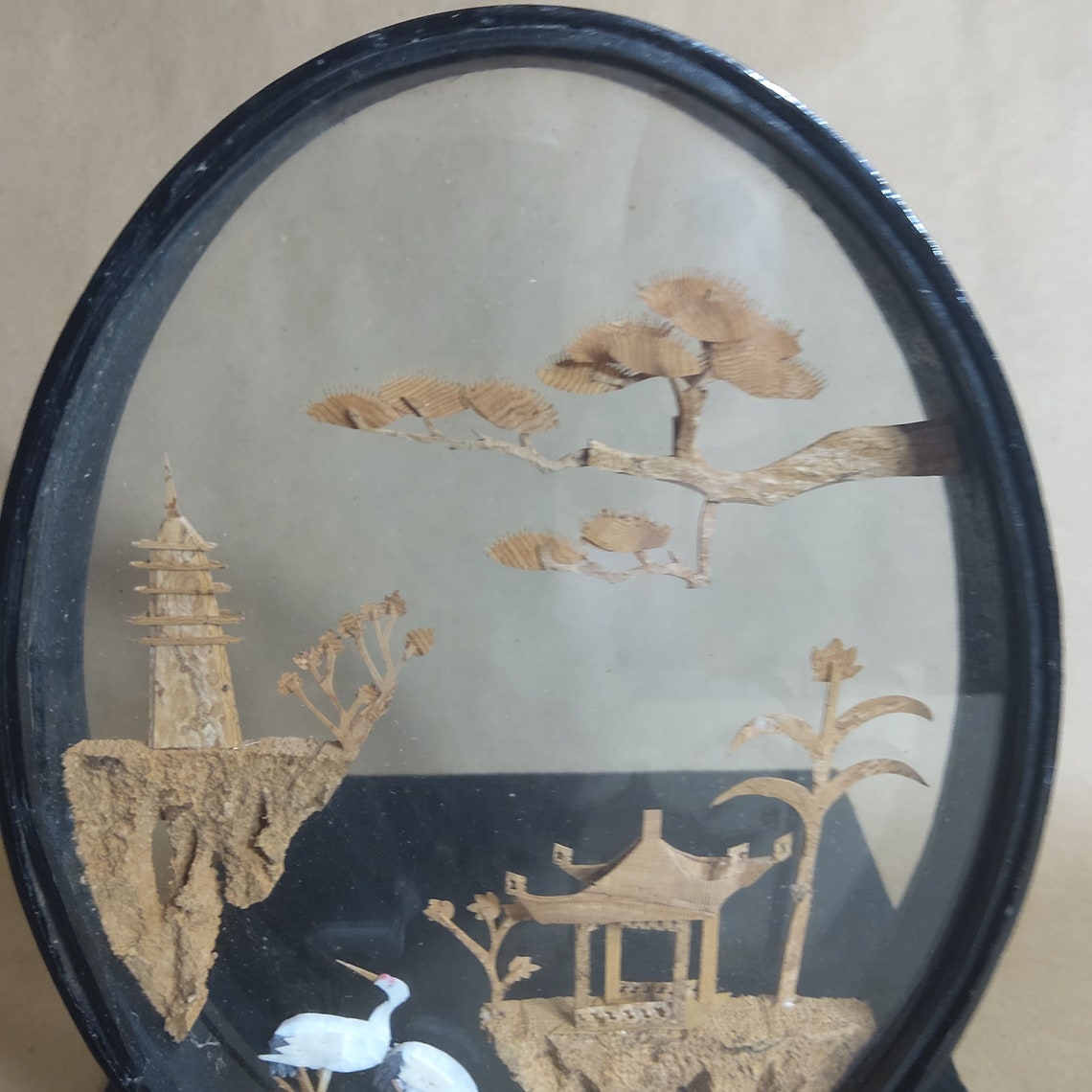 Vintage Chinese Carved Cork Landscape With Cranes Display - Etsy